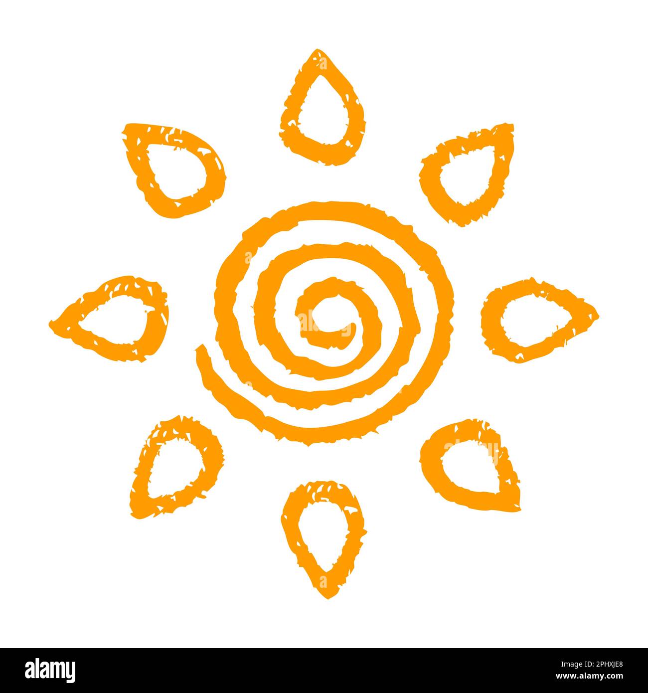 Hand painted sun symbol, hand drawn with crayon, isolated on white ...