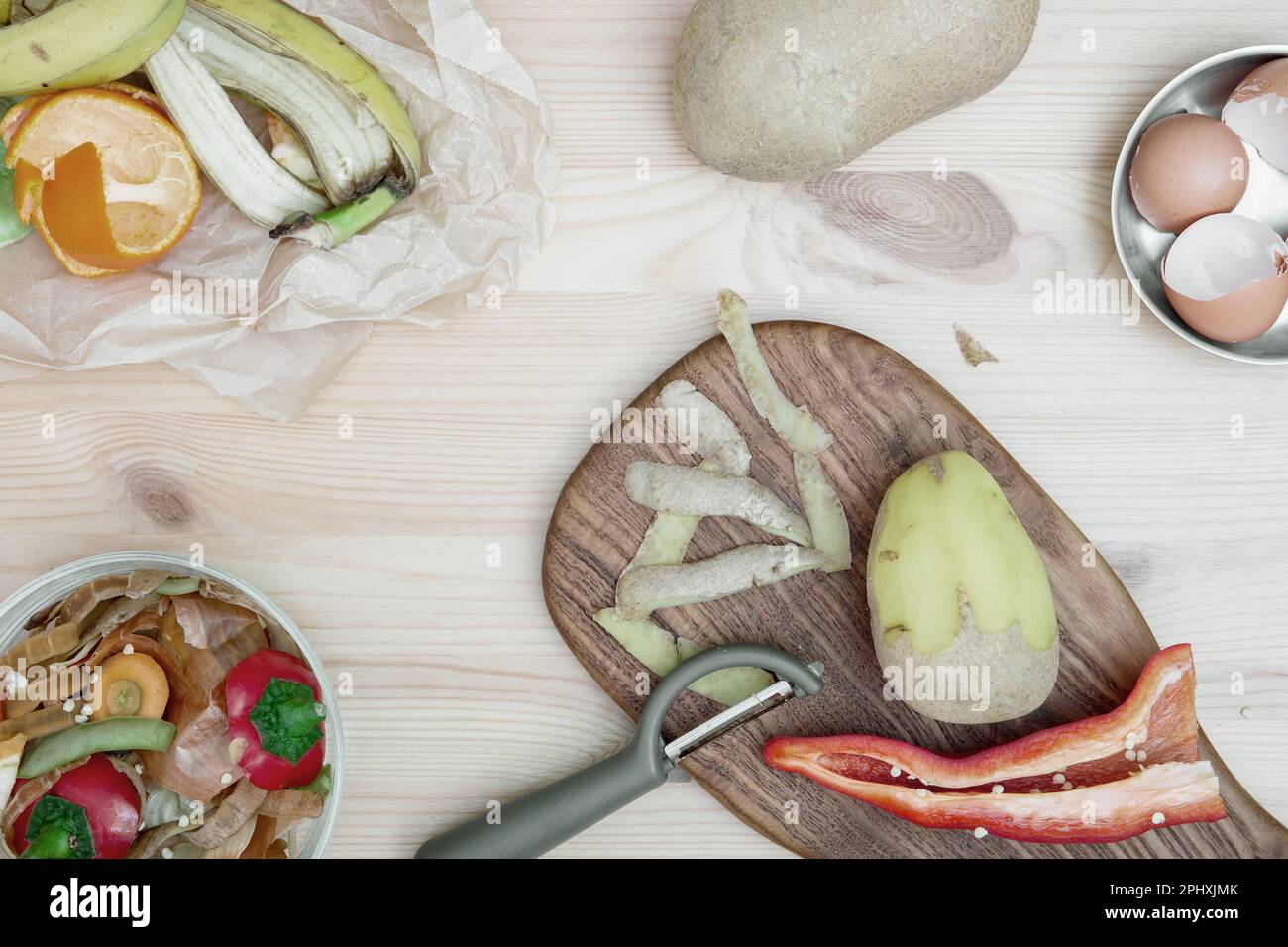The process of peeling vegetables for cooking and composting the peels ...