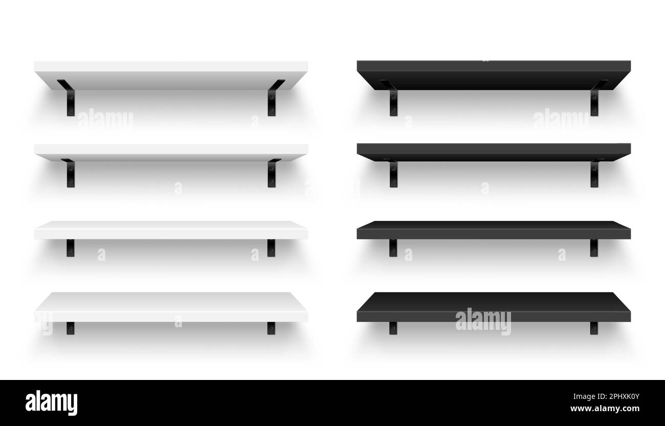 Realistic store shelves with wall mount. Empty product shelf, grocery ...