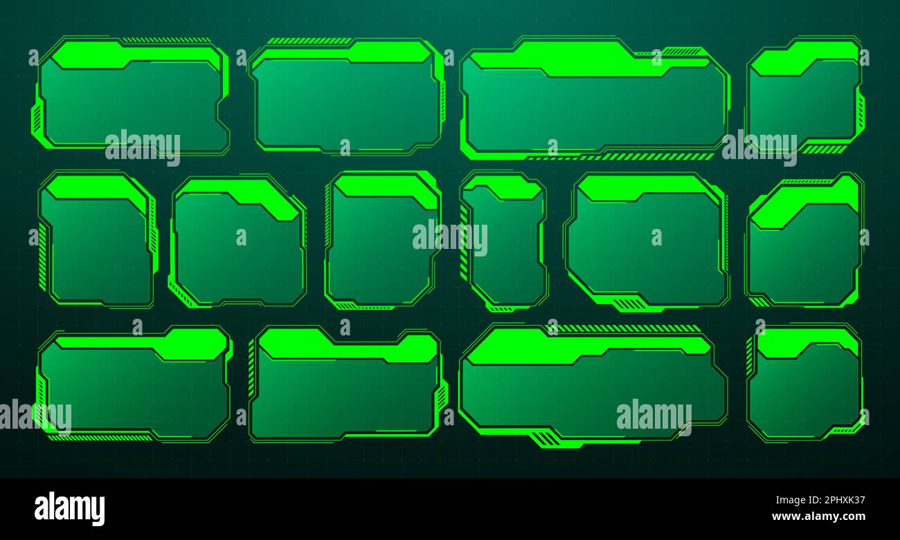 Green futuristic HUD, UI elements. Sci-fi user interface text boxes ...