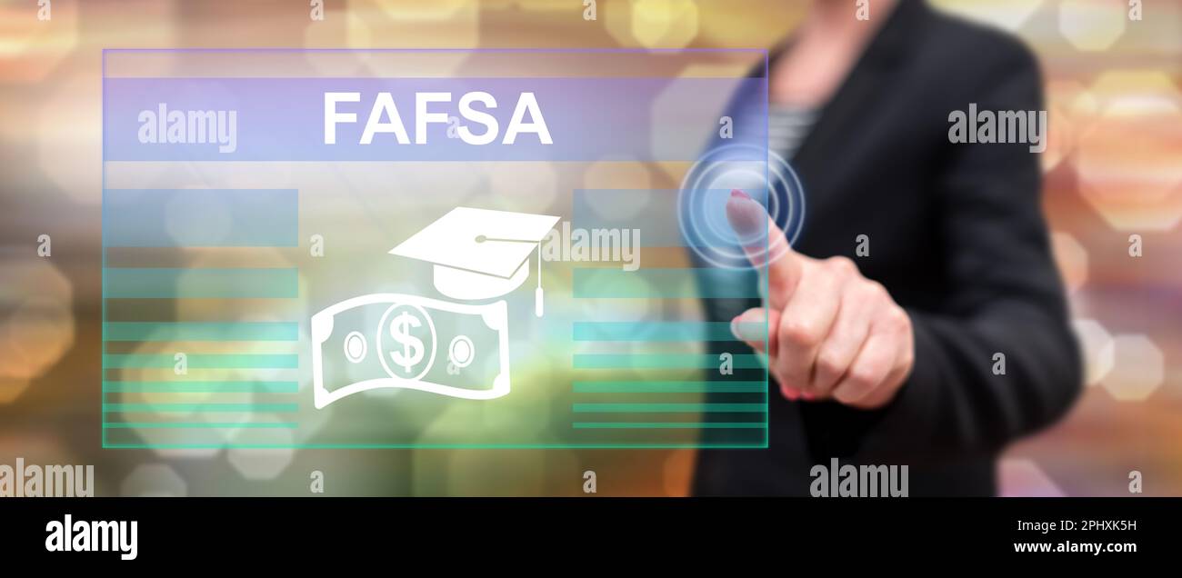 Woman touching a fafsa concept on a touch screen with her finger Stock ...