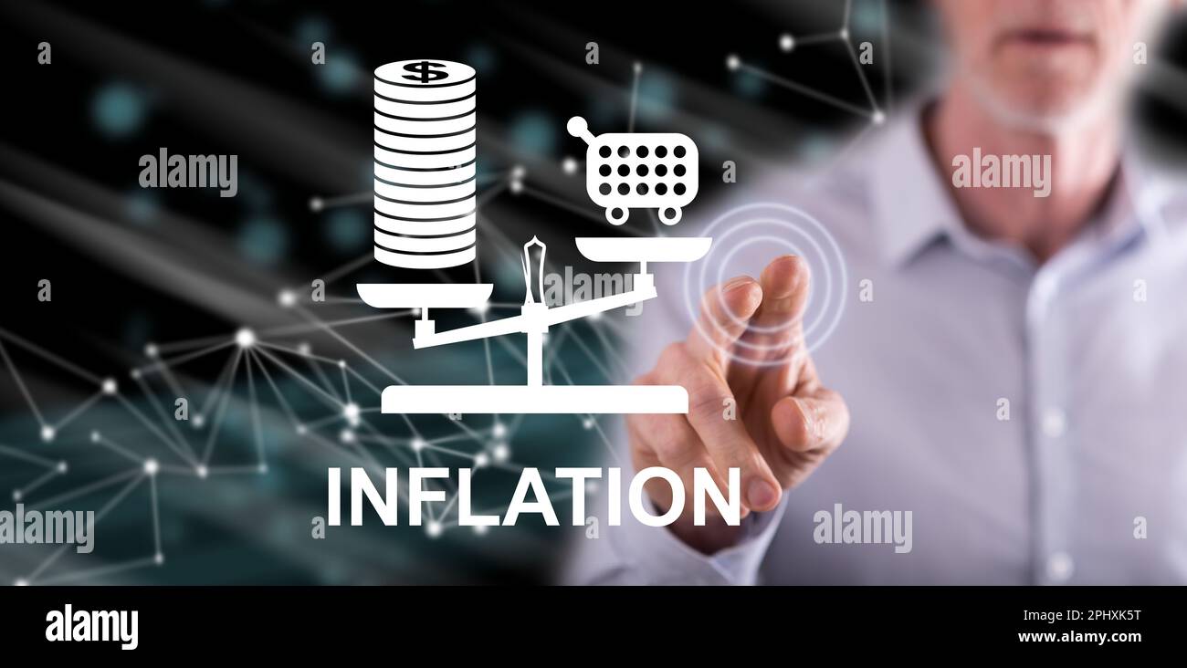 Man touching an inflation concept on a touch screen with his finger ...