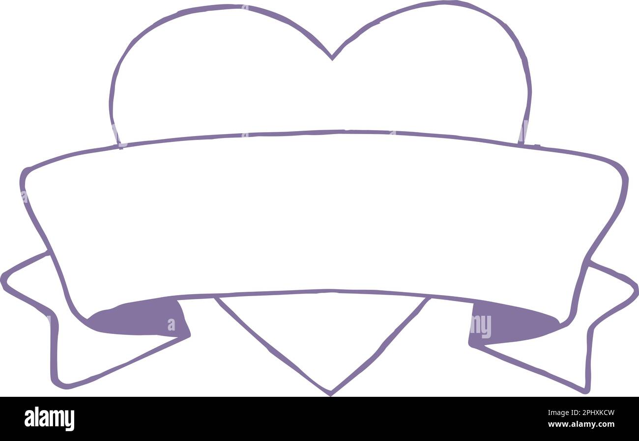 Hand drawn vintage style banner with heart, isolated on white ...