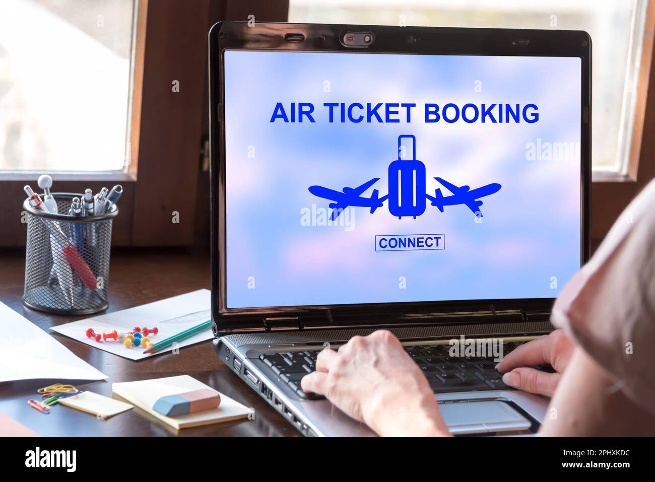 Laptop screen displaying an air ticket booking concept Stock Photo - Alamy