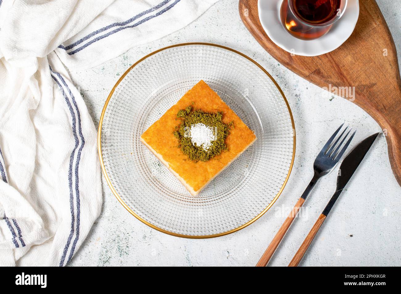 Revani dessert. Sweet semolina cake with pistachio. Ramadan sweets ...