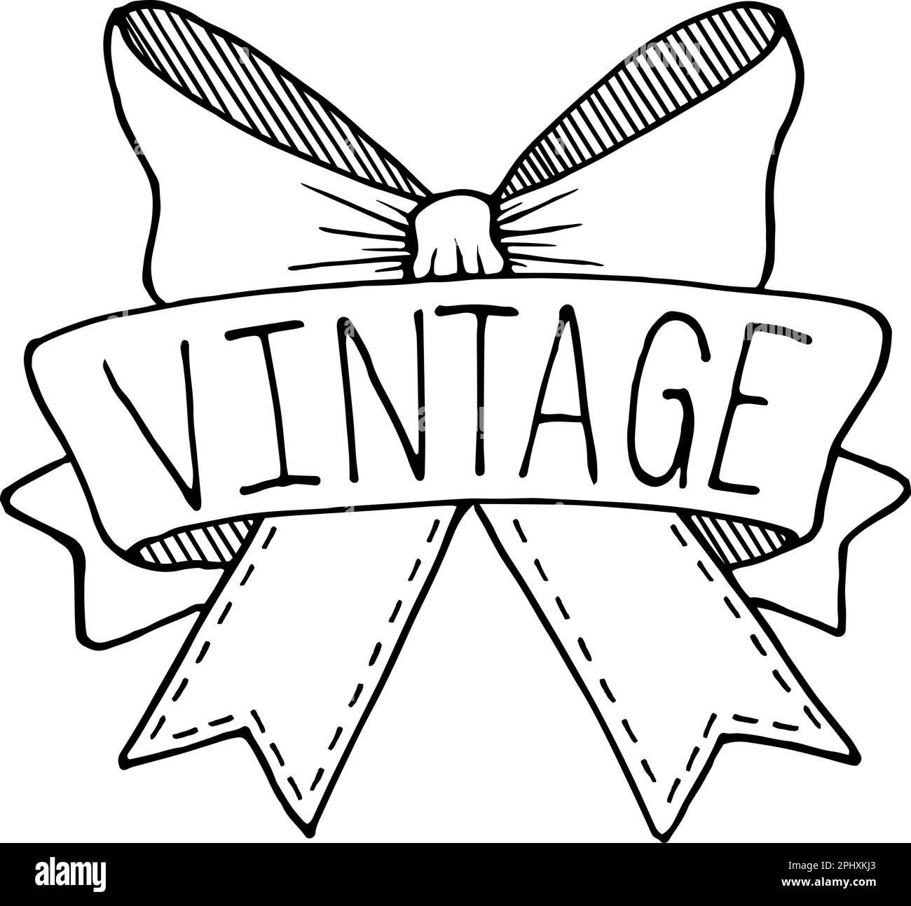 Hand drawn vintage style banner with a bow and stitches decoration and ...