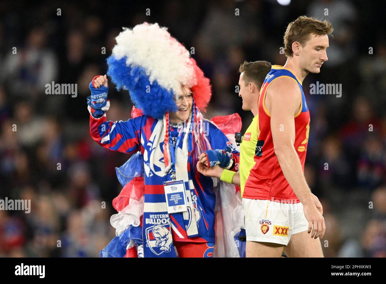 The coin toss during the AFL Round 3 match between the Western Bulldogs ...