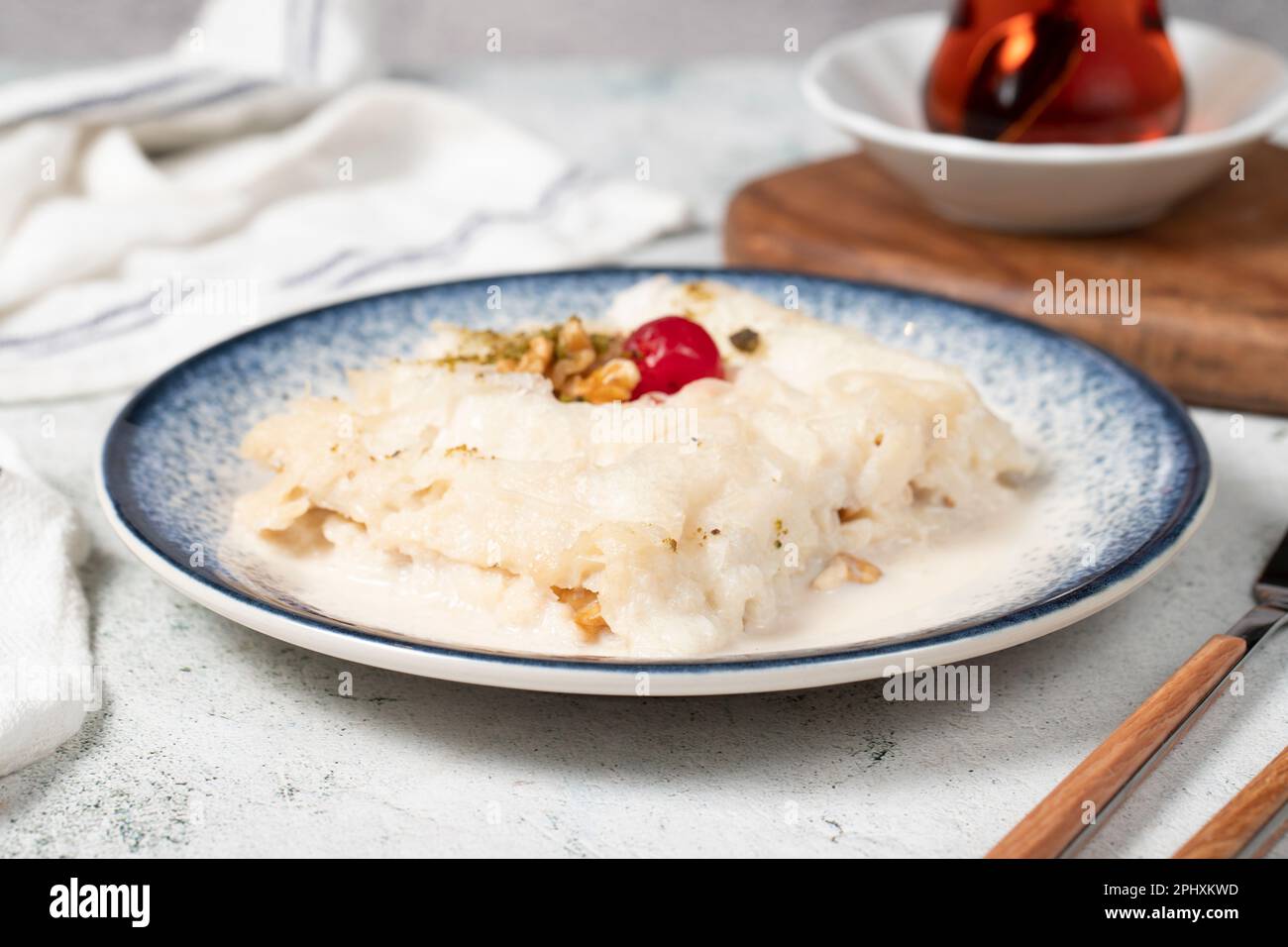 Gullac dessert with walnuts. Ramadan sweets. Traditional Turkish ...