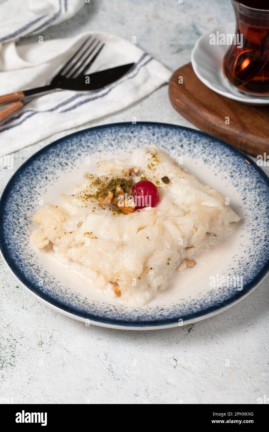 Gullac dessert with walnuts. Ramadan sweets. Traditional Turkish ...