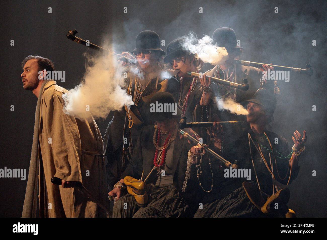 KYIV, UKRAINE - MARCH 29, 2023 - Actors perform on stage during the pre ...