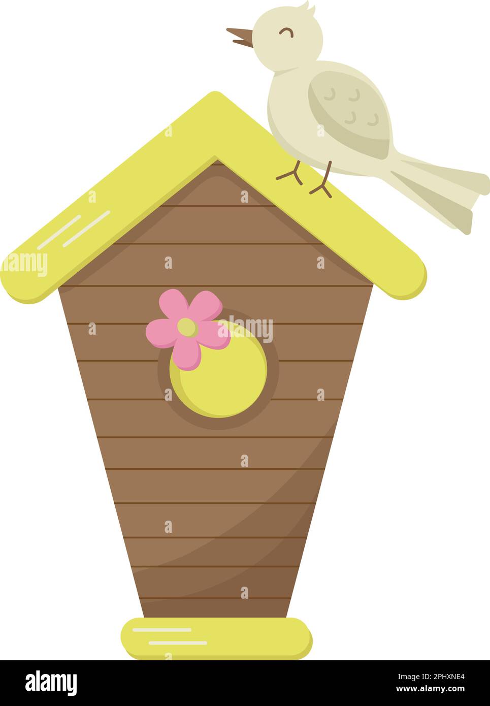 Birdhouse with a little bird on the roof. Cartoon vector cute ...