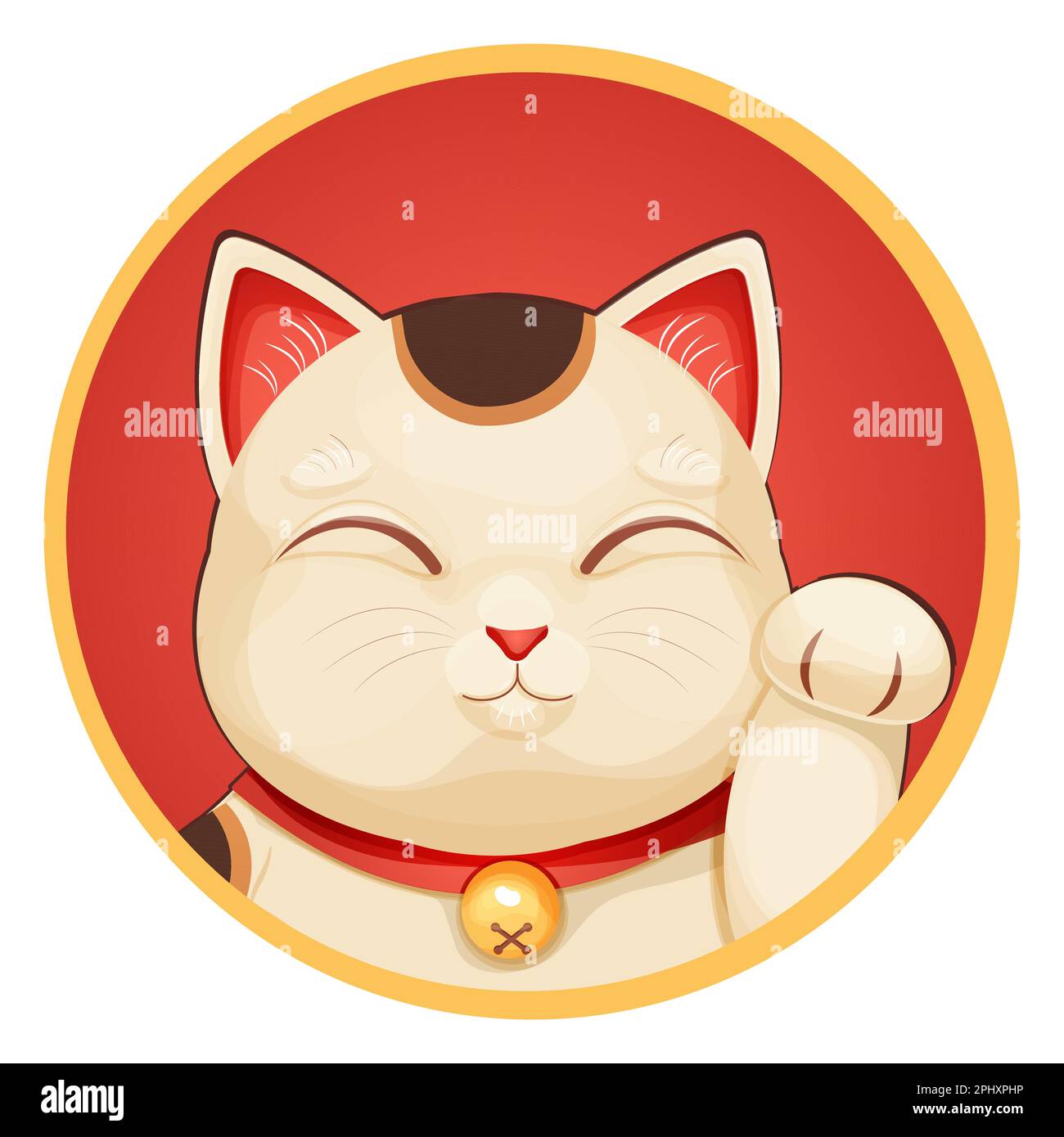 Maneki neko cat tradition figure lucky symbol, pet with collar and bell ...