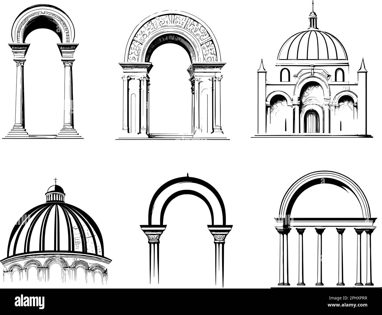Basic elements of Greek architecture.Set of vector illustrations of ...