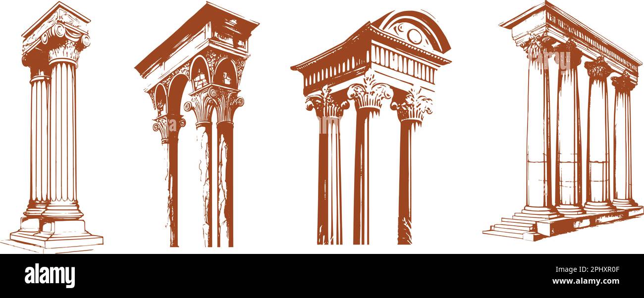 Basic elements of Greek architecture.Set of vector illustrations of ... Basic elements of Greek architecture.Set of vector illustrations of ...
