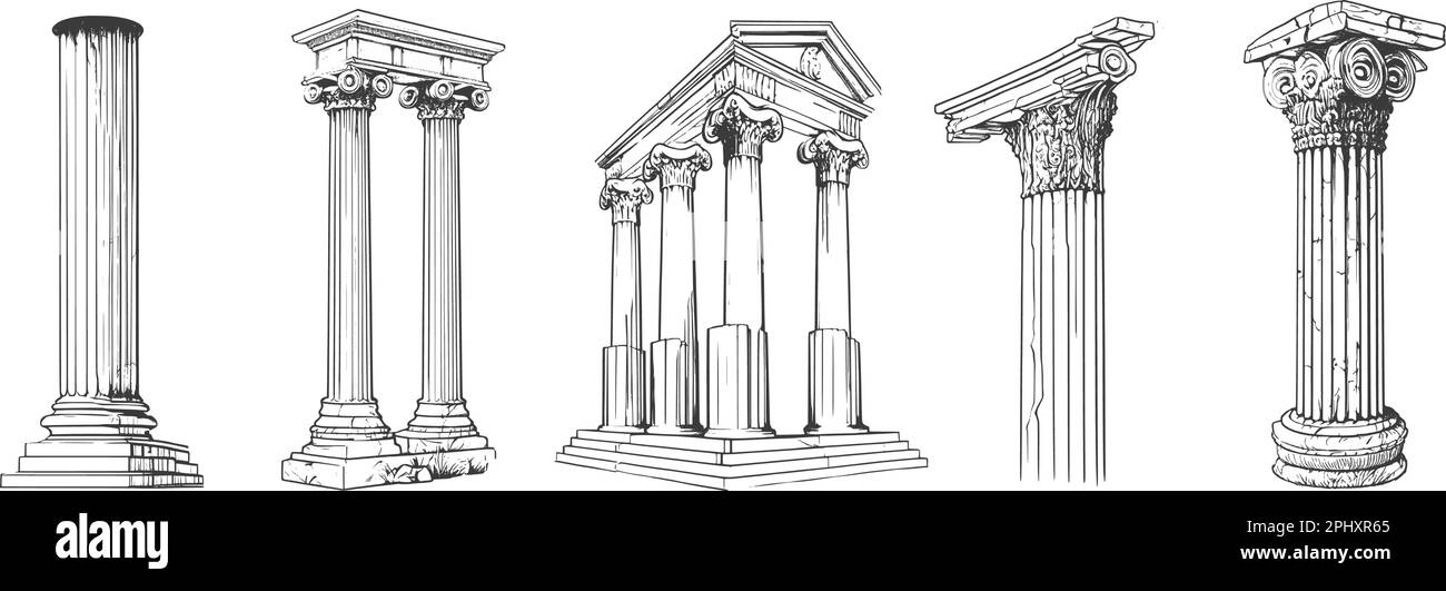Basic elements of Greek architecture.Set of vector illustrations of ...