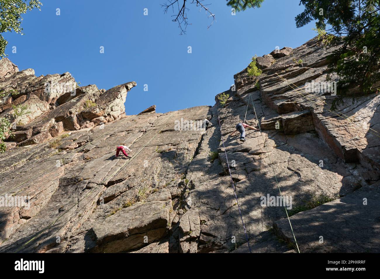 Climber training on natural terrain. Rock climbing in nature Stock ...