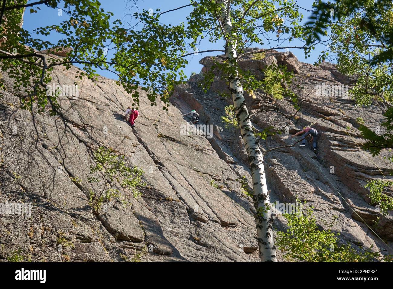 Climber training on natural terrain. Rock climbing in nature Stock ...
