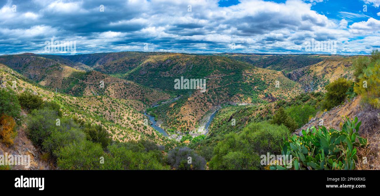 Barren valley surrounding confluence of Huebra and Camaces rivers in ...