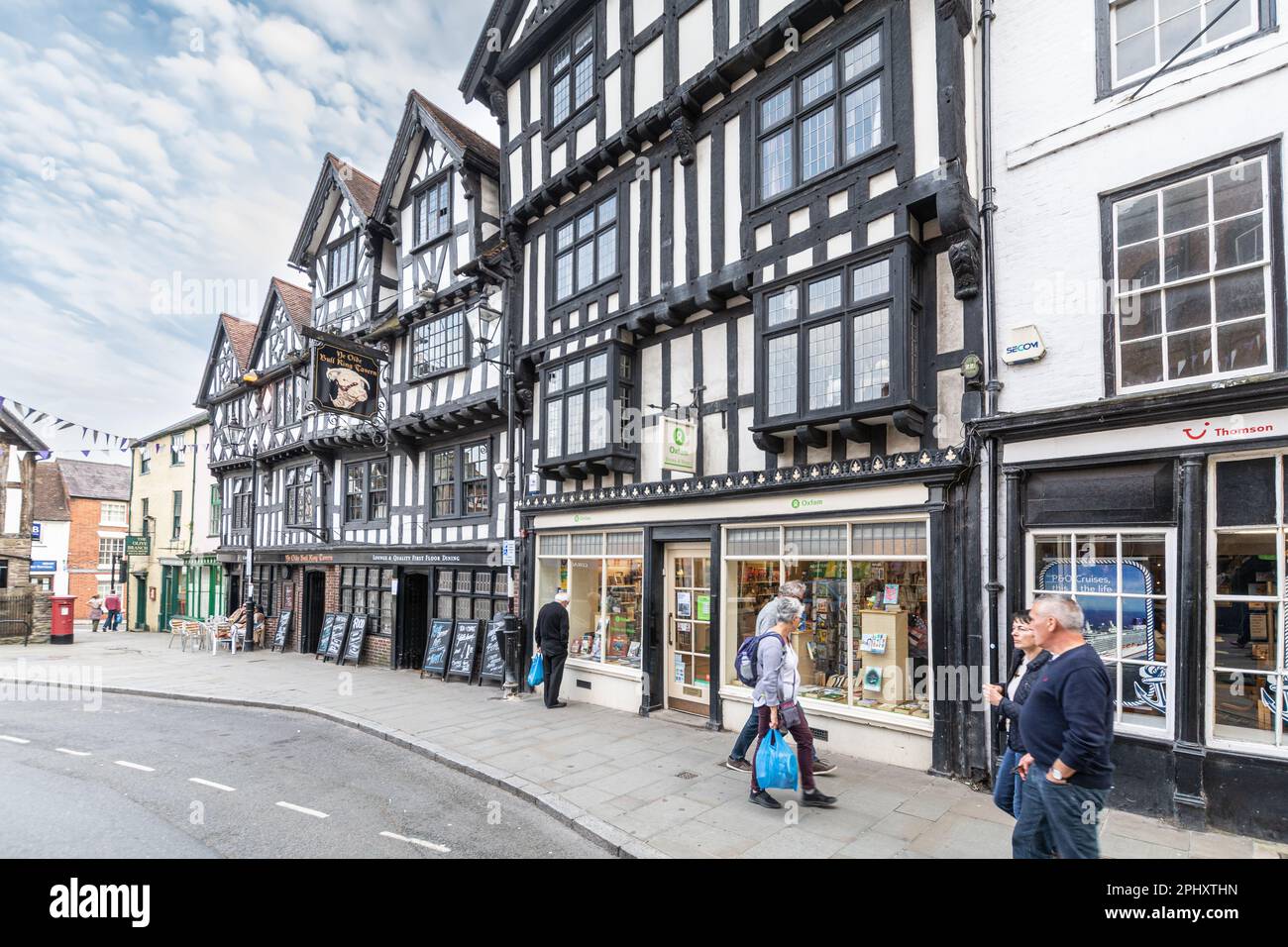 Old Tudor Buildings housing Ye Olde Bull King Tavern and the Oxfam Shop ...