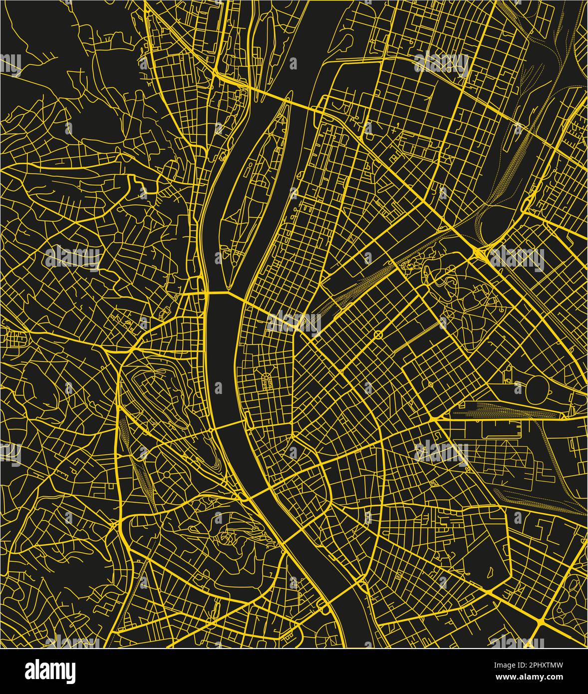 Black and yellow vector city map of Budapest with well organized ...