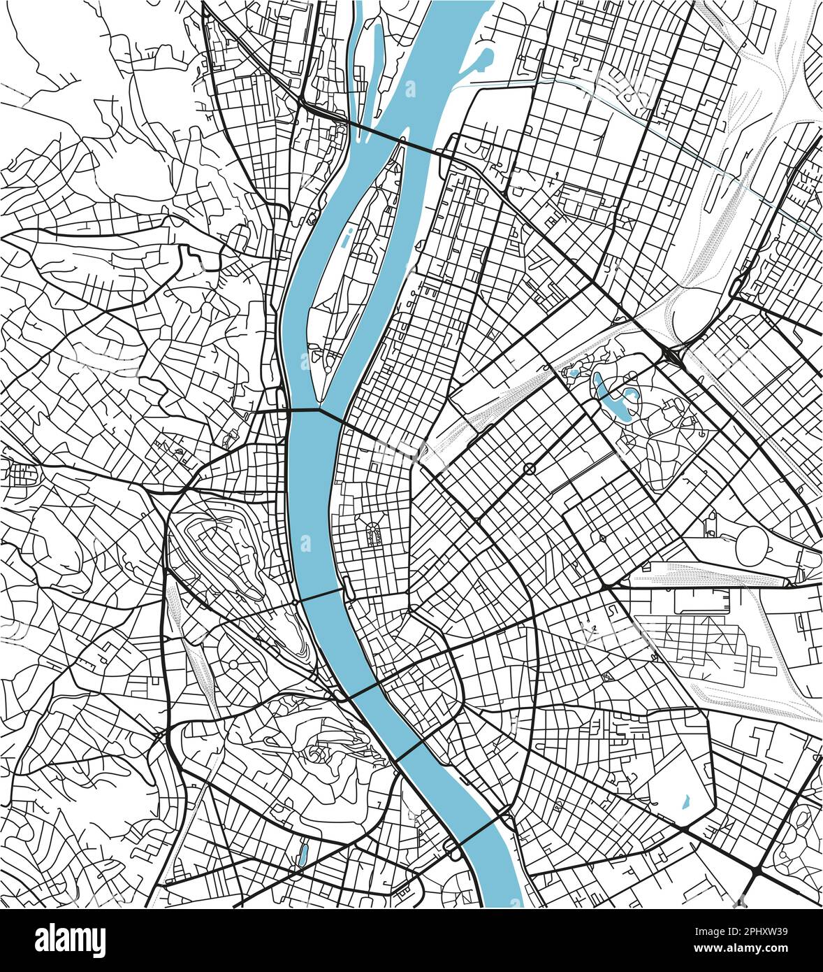 Black and white vector city map of Budapest with well organized ...