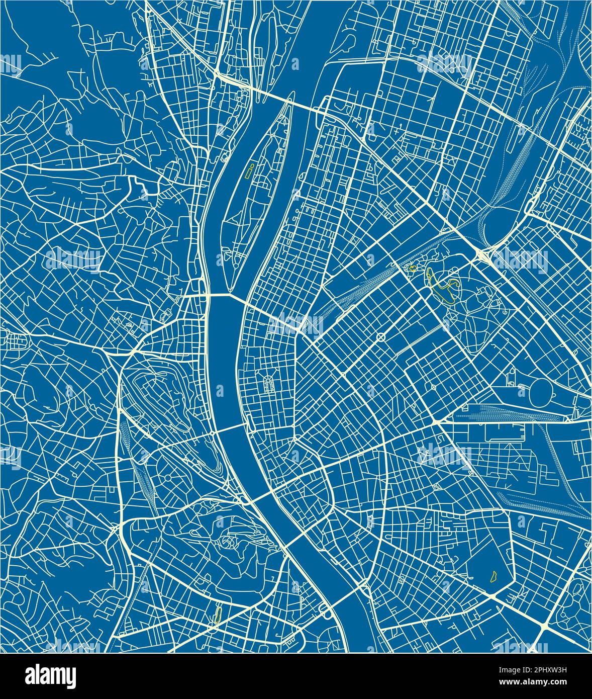 Blue and White vector city map of Budapest with well organized separated layers Stock Vector ...
