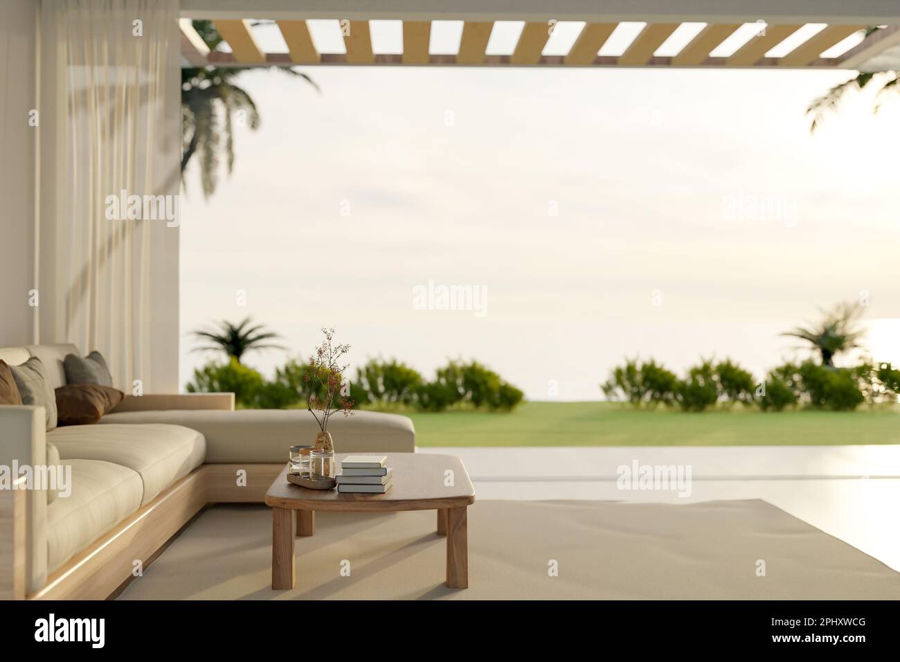 Side view of a beautiful outdoor relaxation lounge exterior design with ...