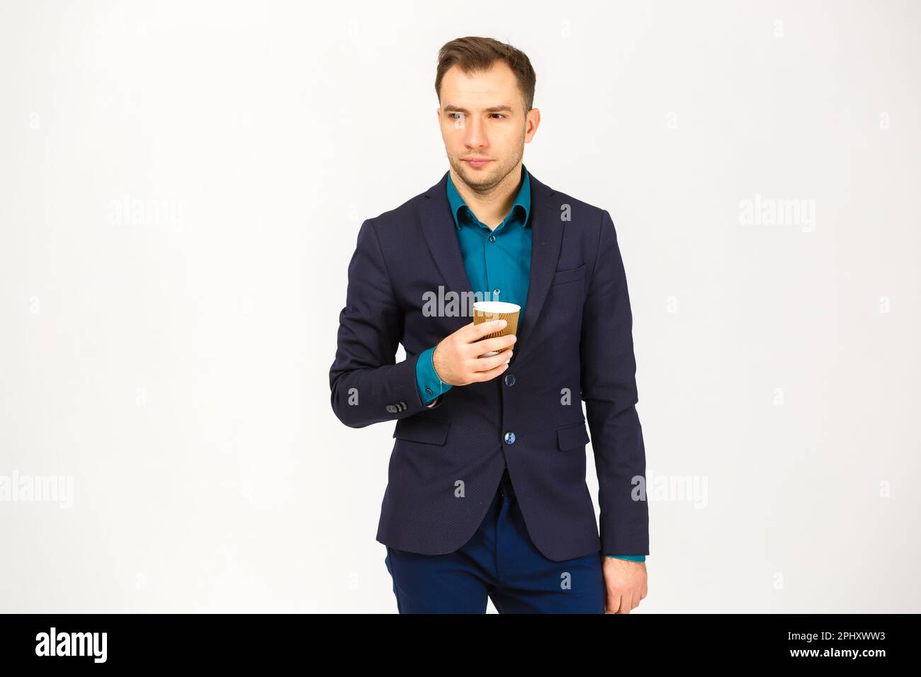 Portrait of chic handsome pleased delightful serious attractive dreamy ...