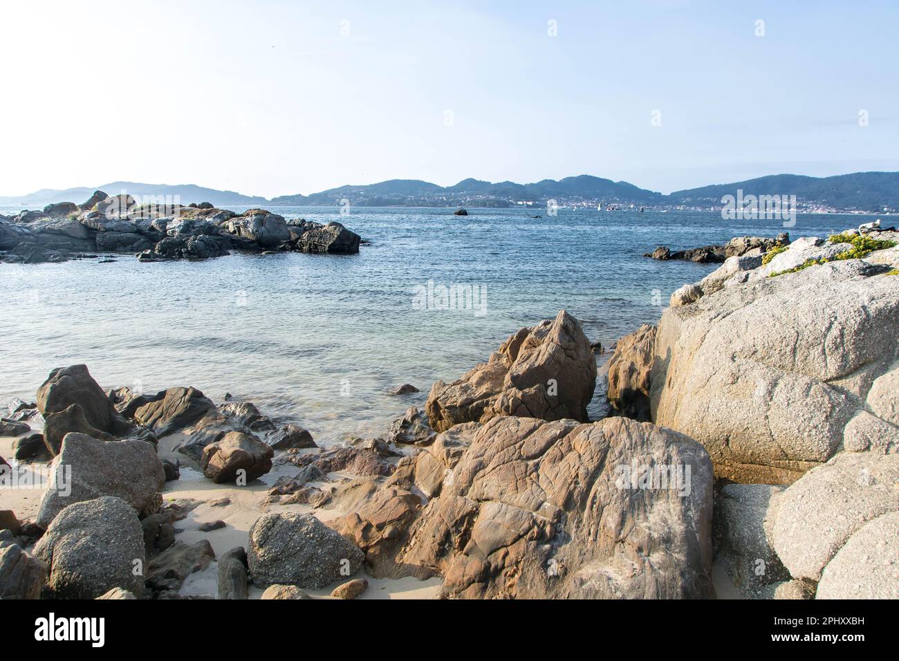 Landscape of Samil beach and coastline of Rias baixas in Galicia, at ...