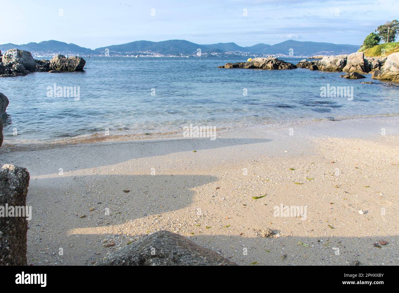 Landscape of Samil beach and coastline of Rias baixas in Galicia, at ...