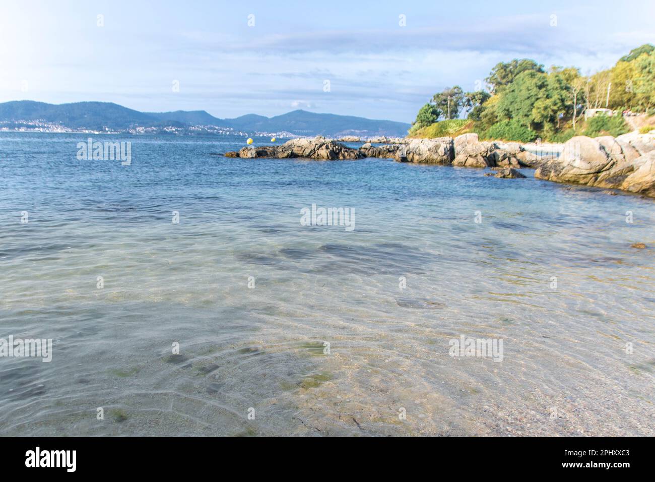 Landscape of Samil beach and coastline of Rias baixas in Galicia, at ...
