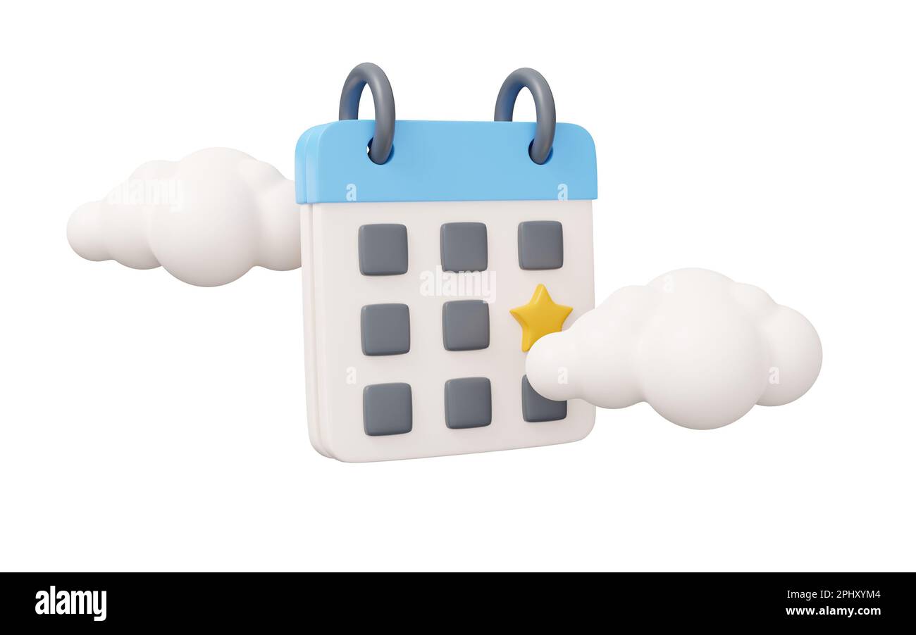 calendar cloud 3d render. Minimal 3d render illustration isolated on ...