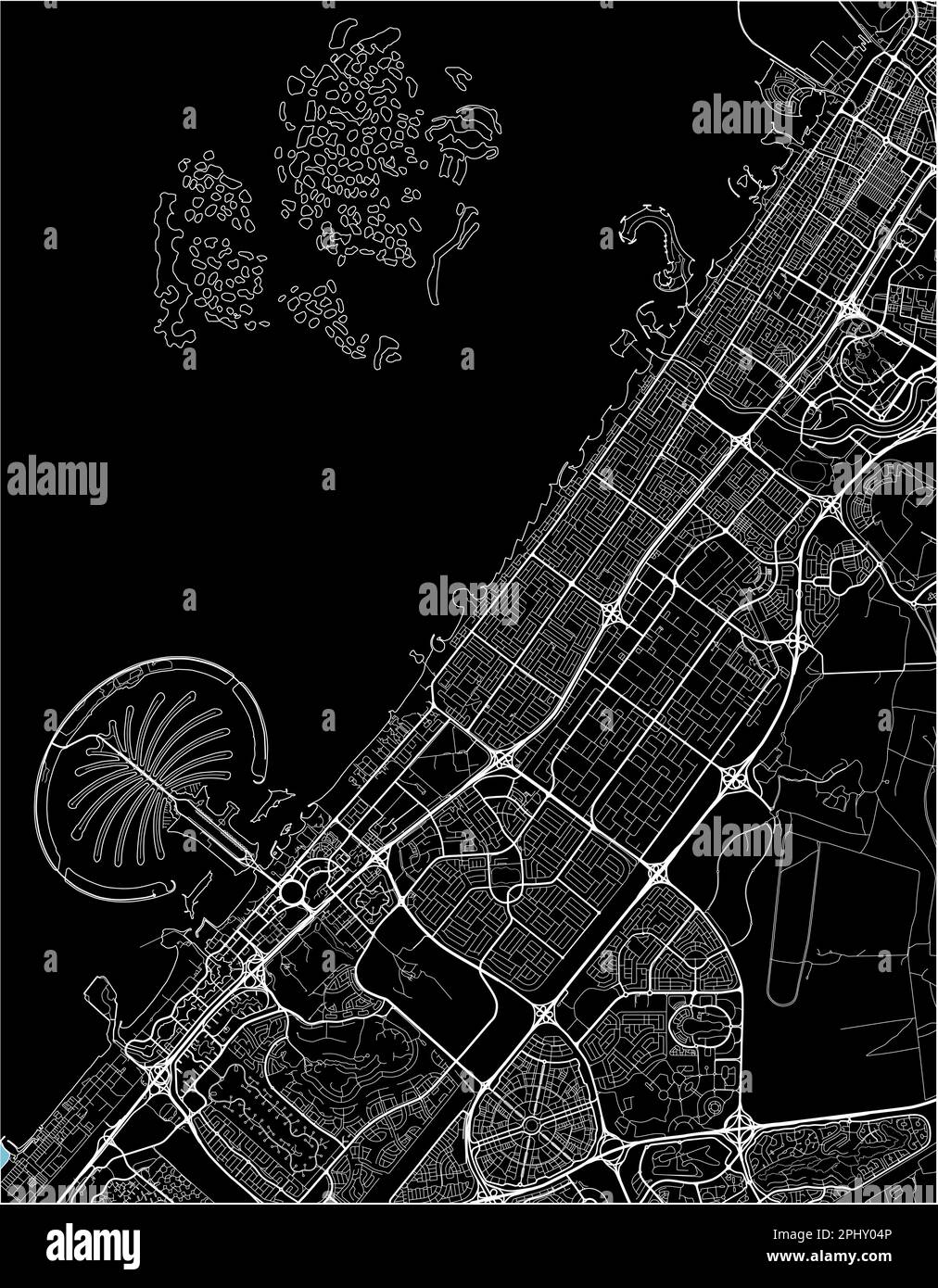 Black and white vector city map of Dubai with well organized separated ...