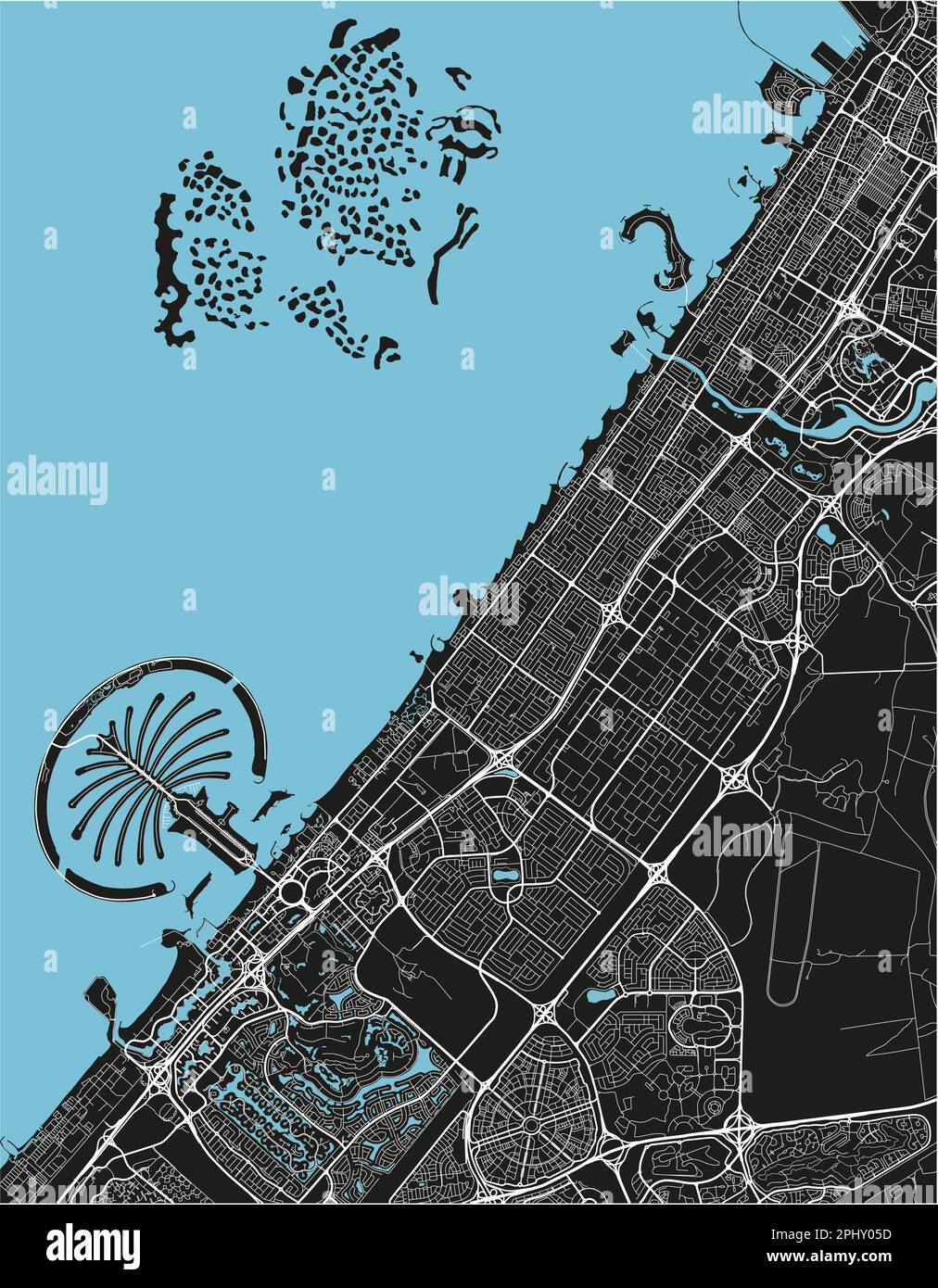 Black and white vector city map of Dubai with well organized separated ...