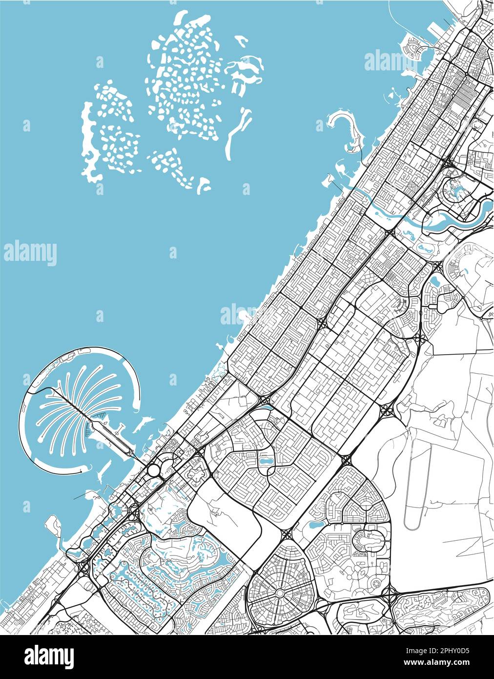 Black and white vector city map of Dubai with well organized separated ...