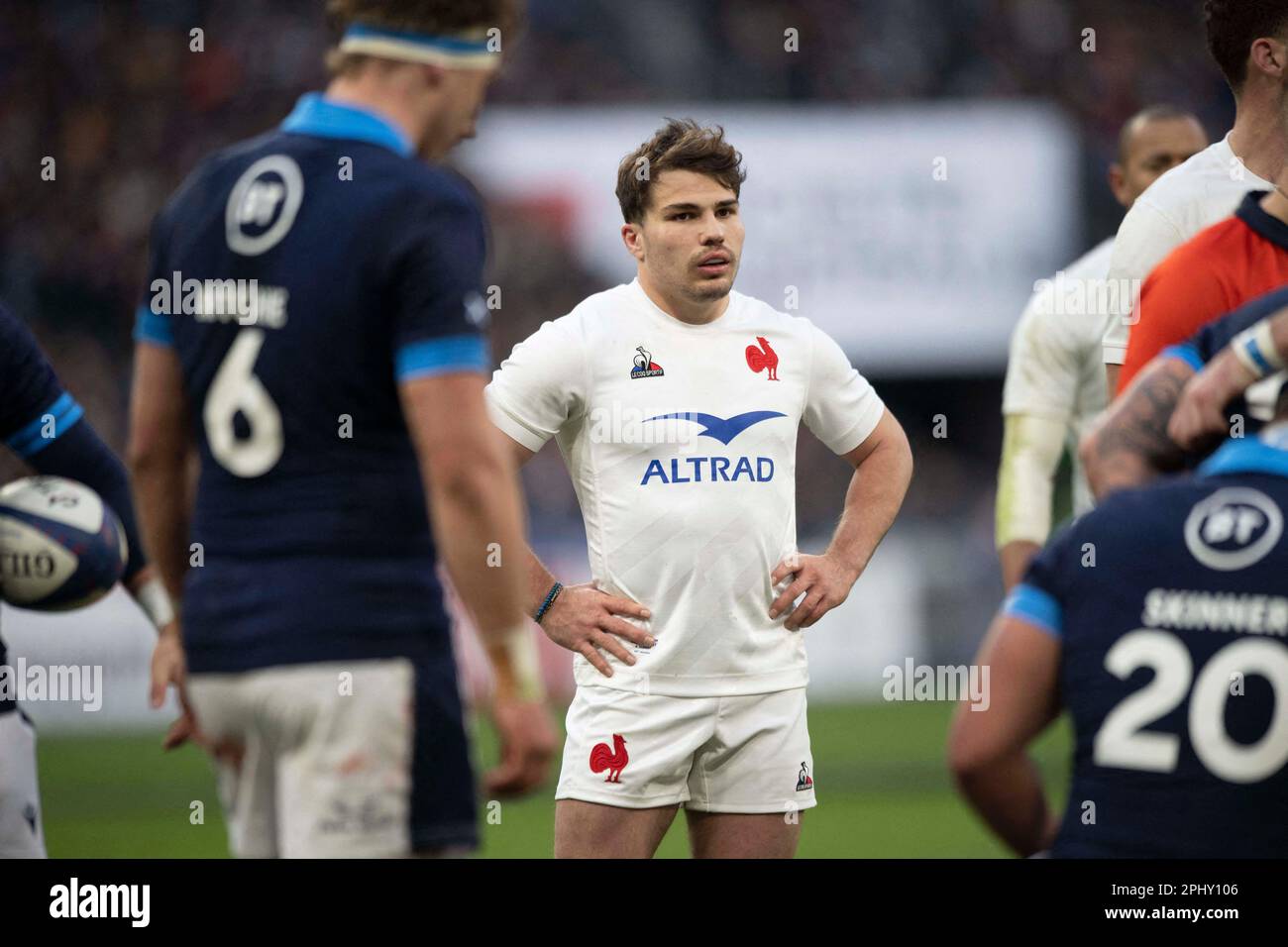 Saint Denis, France. 30th Mar, 2023. File photo - France's Antoine Dupont (C) in action during ...