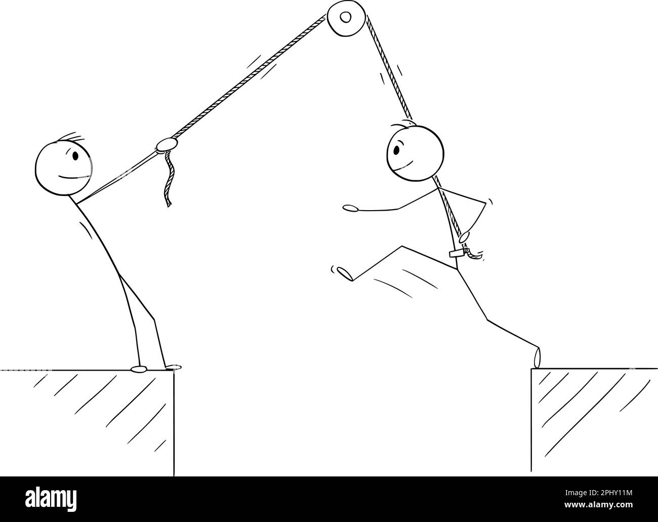 Helping to get over obstacle for success in business, vector cartoon ...