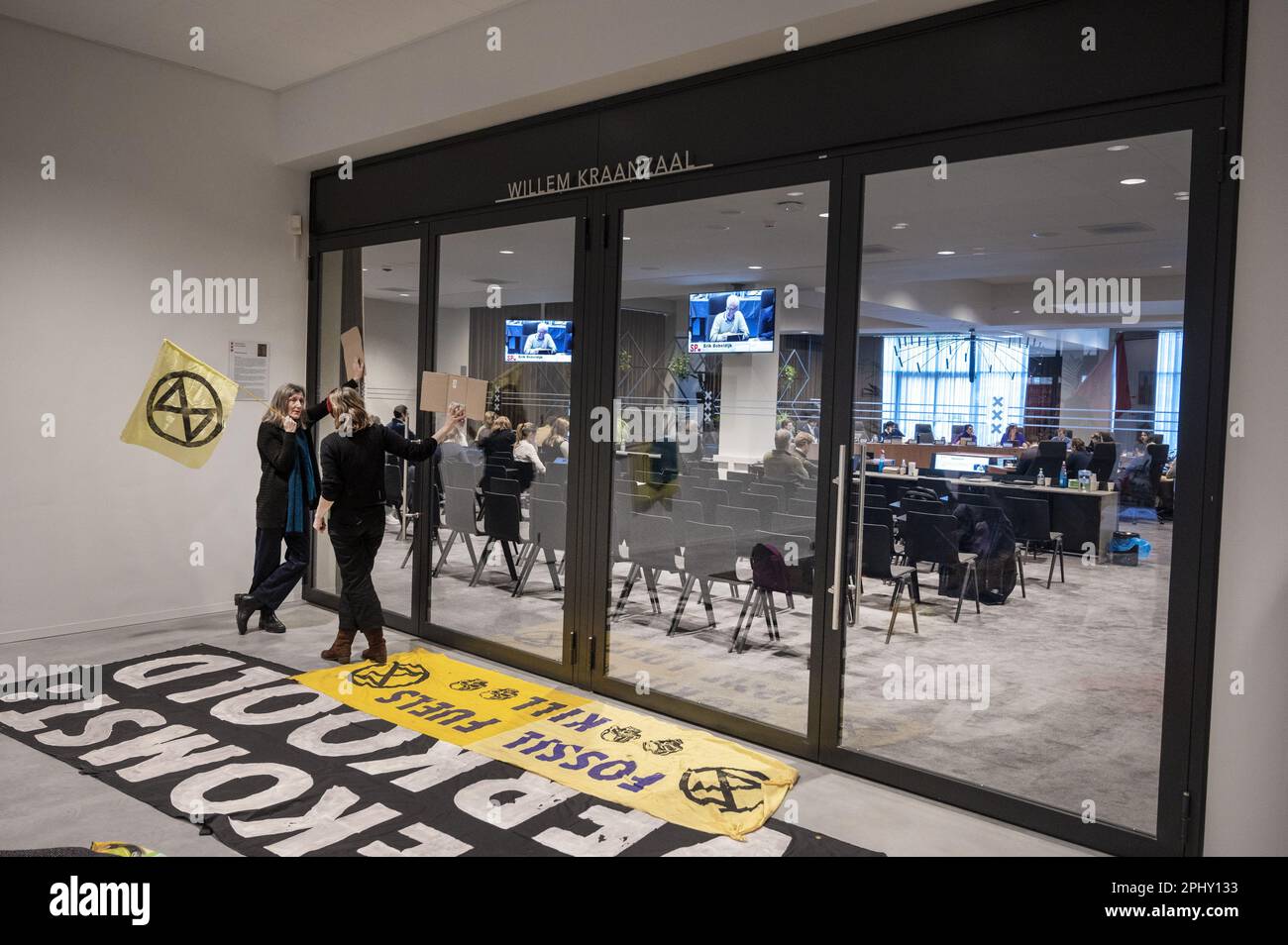 AMSTERDAM - Extinction Rebellion climate activists during a disruption ...