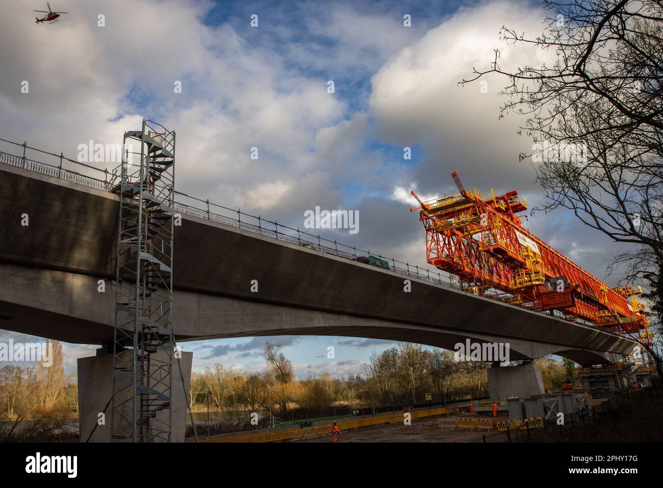 Denham, UK. 21st March, 2023. A 700-tonne launching girder is used in ...