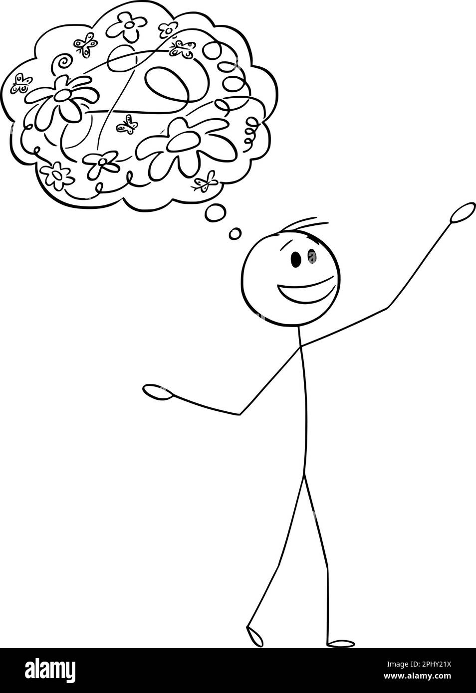 Creativity and artistic thinking, vector cartoon stick figure or ...