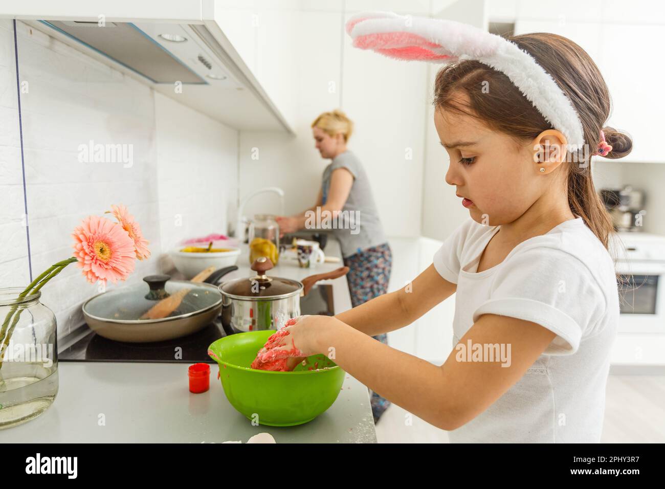 Child hands playing with colorful clay. Homemade plastiline. Plasticine ...