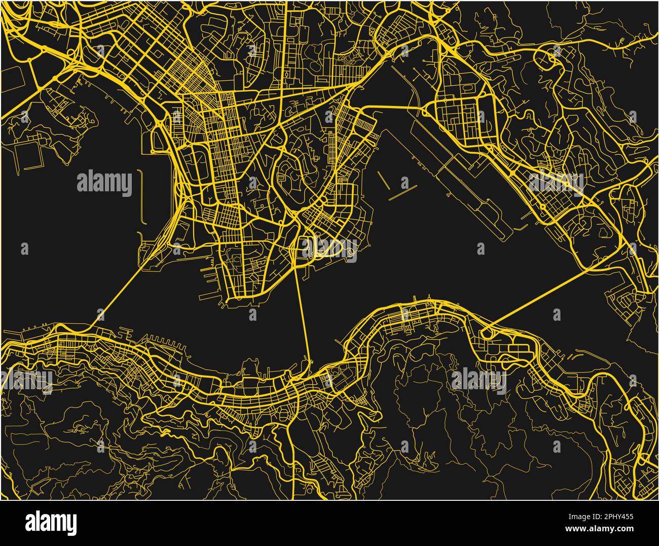 Black and yellow vector city map of Hong Kong with well organized separated layers Stock Vector ...