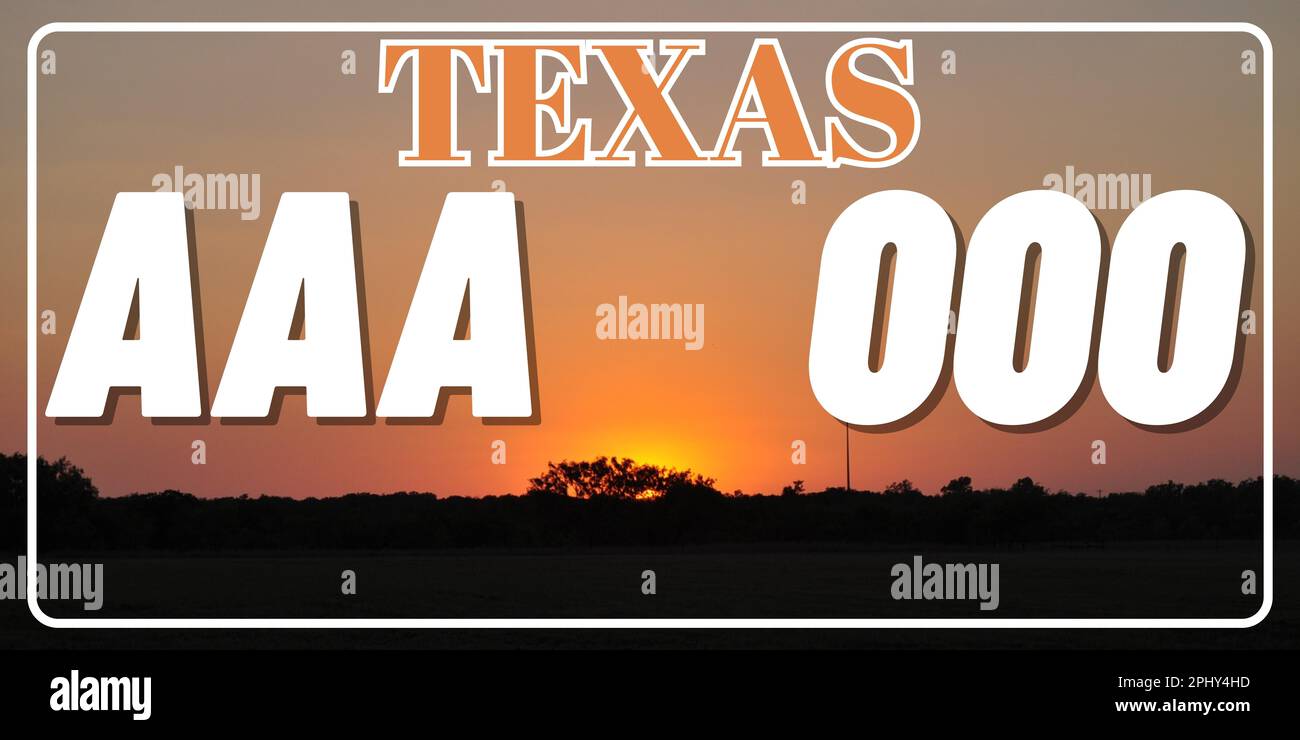 Vehicle license plates marking in Texas in United States of America ...