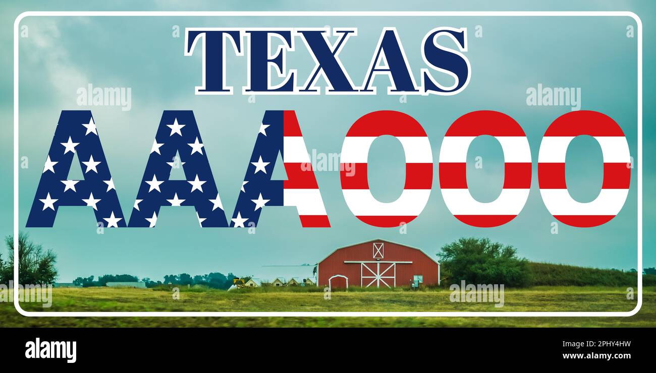 Vehicle license plates marking in Texas in United States of America ...