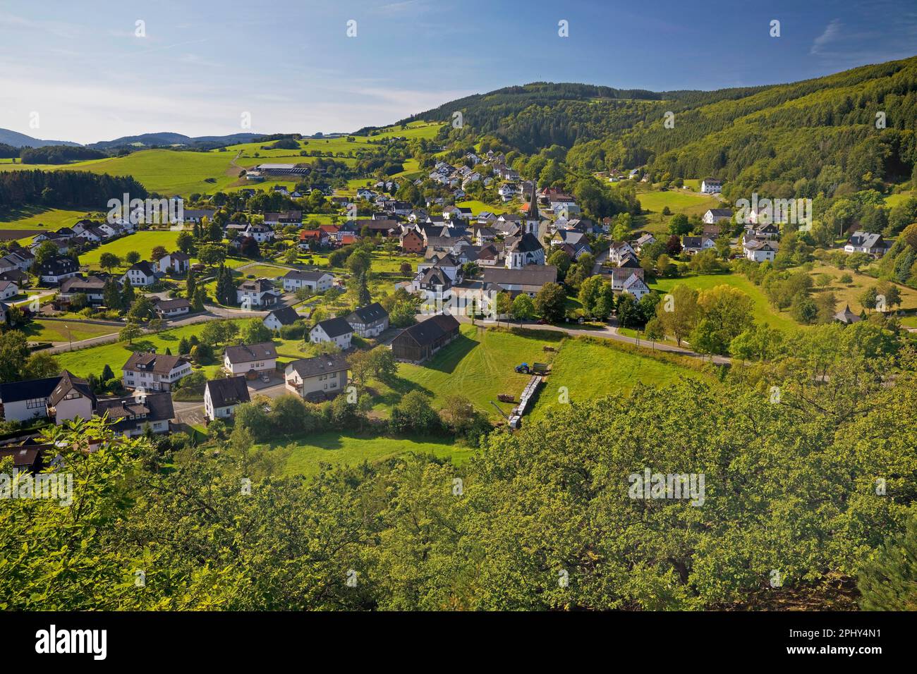 district Duederinhausen with church St Johannes, Germany, North Rhine ...