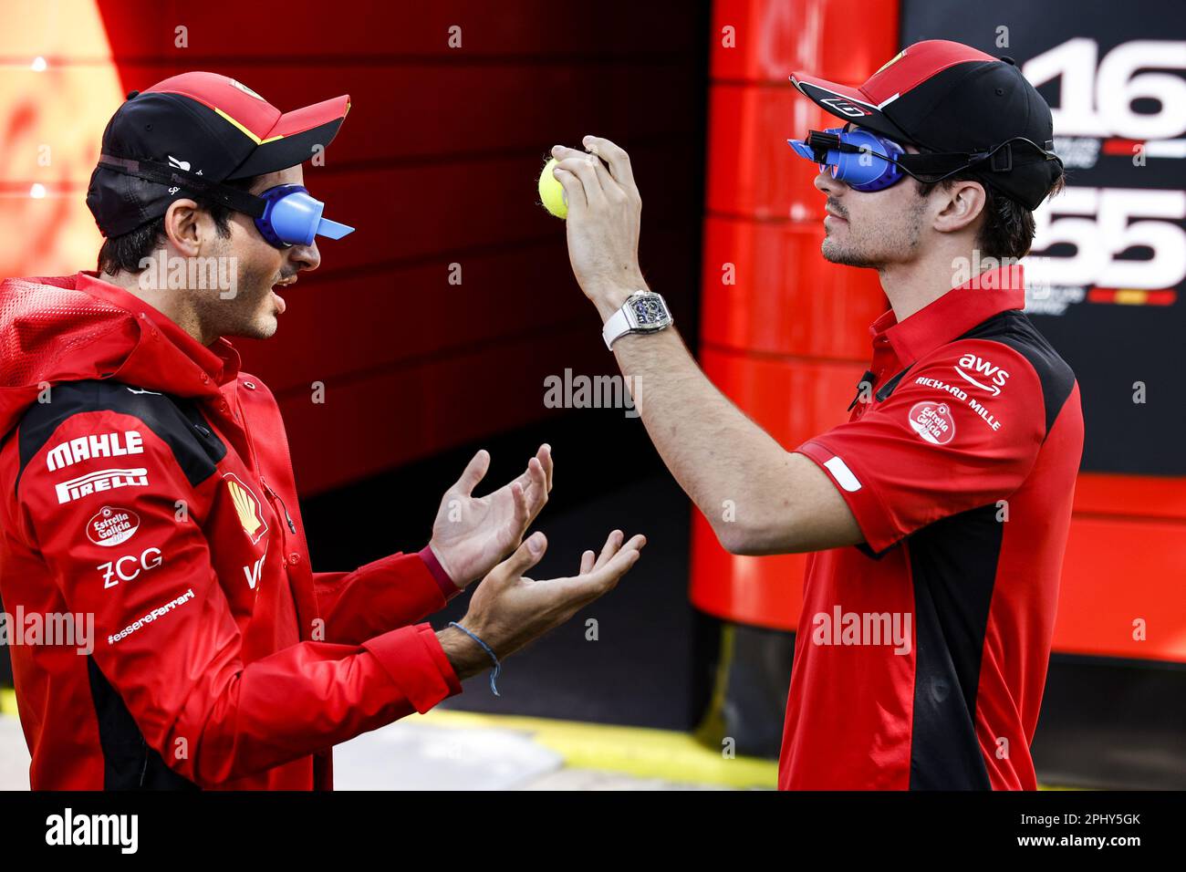Melbourne, Australia - 30/03/2023, SAINZ Carlos (spa), Scuderia Ferrari SF-23, portrait LECLERC ...