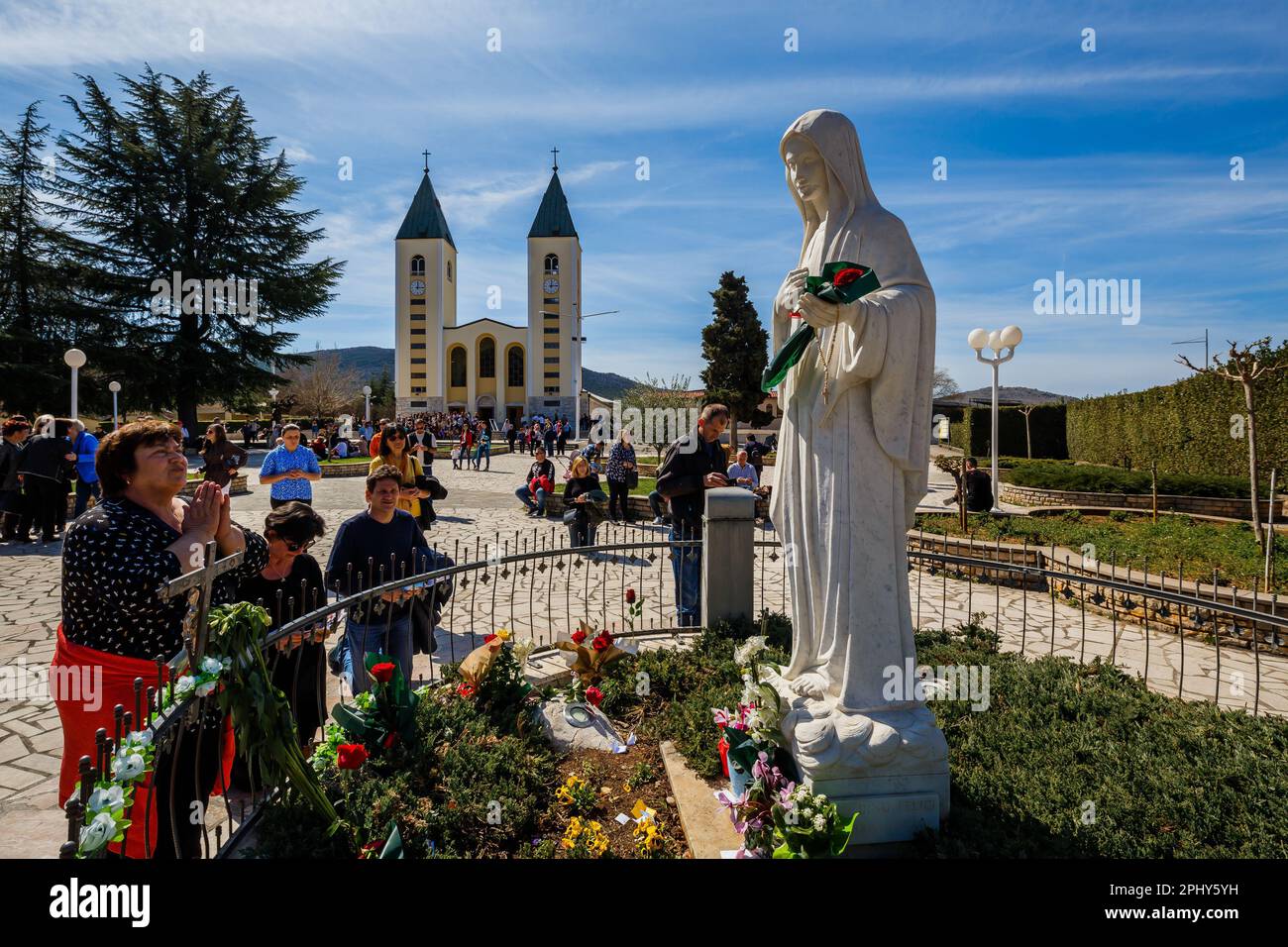 Statue of Madonna in front of St. Jacob church, pilgrimage site, Virgin ...