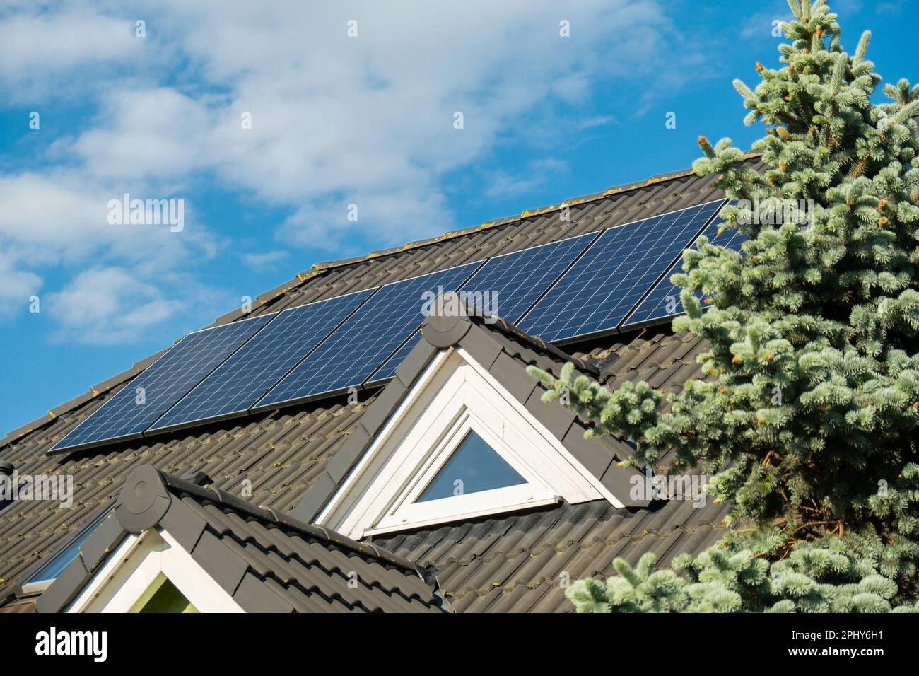 New ecologic house with solar panels Alternative to conventional energy ...