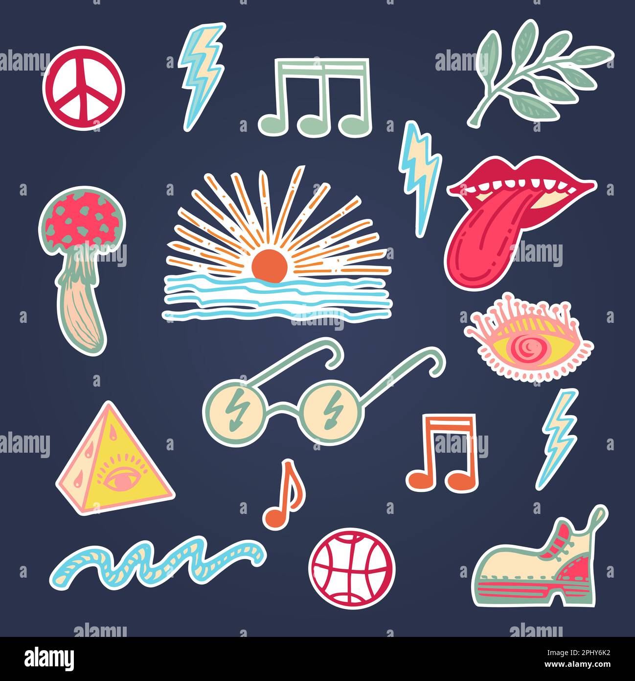 Collection Of Groove Psychedelic Elements Retro Design Of Hipster