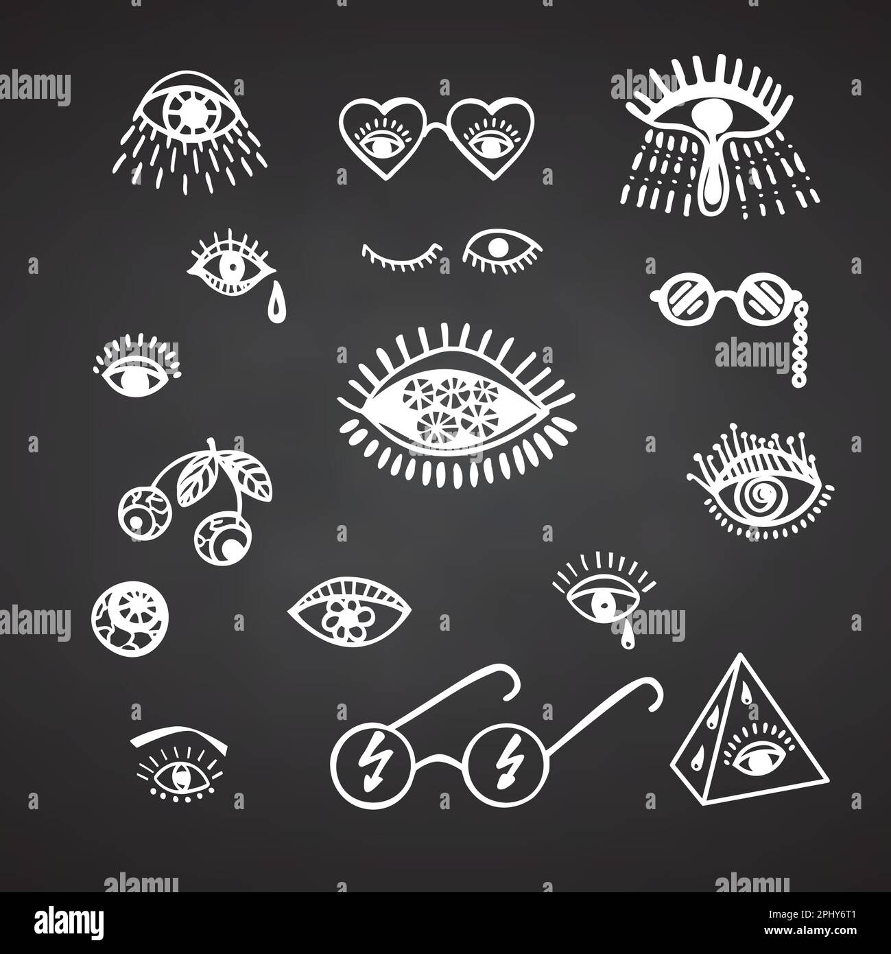 Collection of groove psychedelic eye elements. Retro design of hipster ...